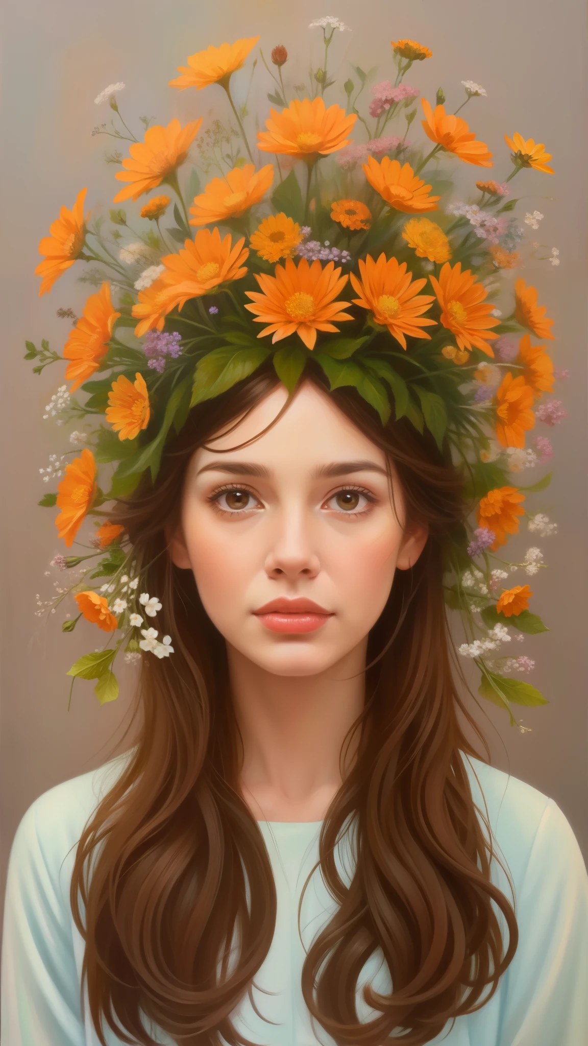 頭に花冠をかぶった女性の絵 Seaart Ai