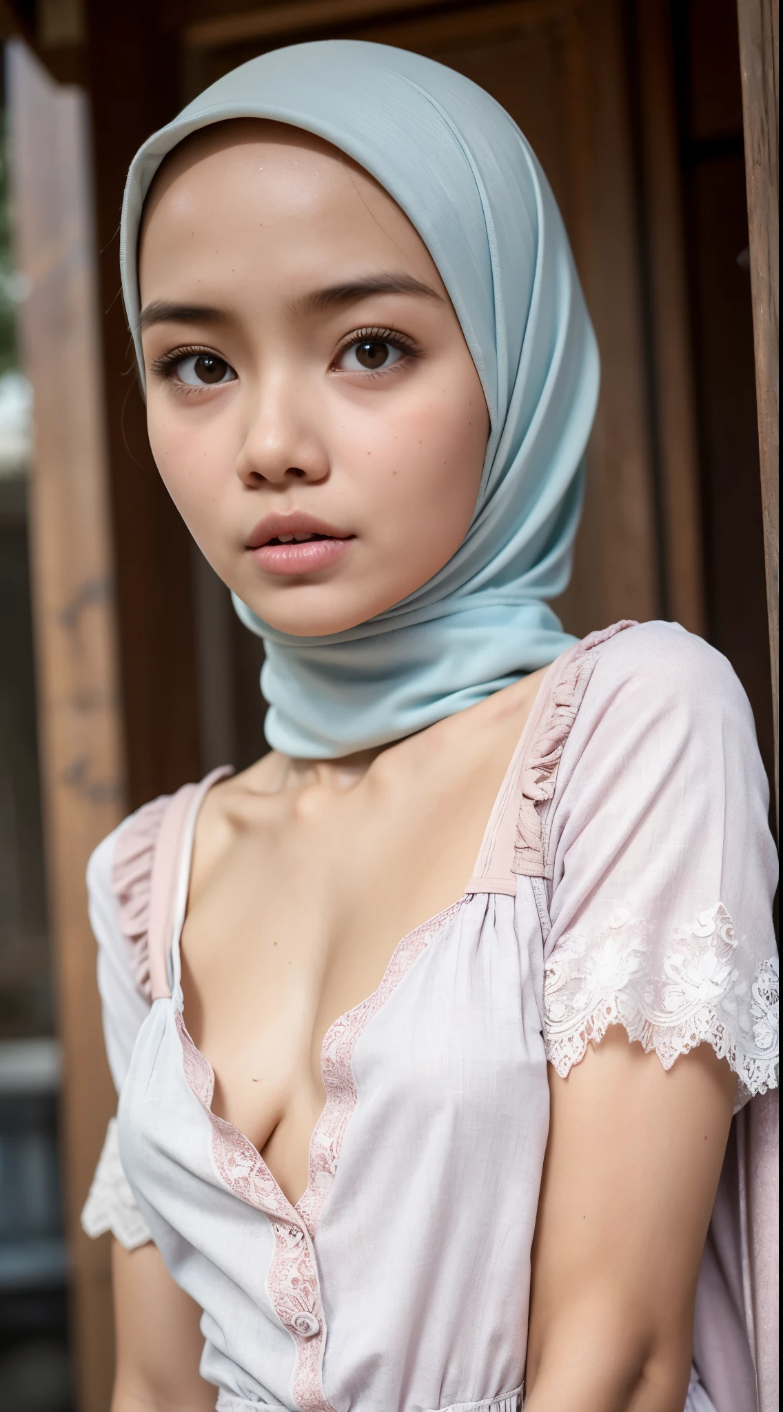 A close up of a woman wearing a blue hijab - SeaArt AI