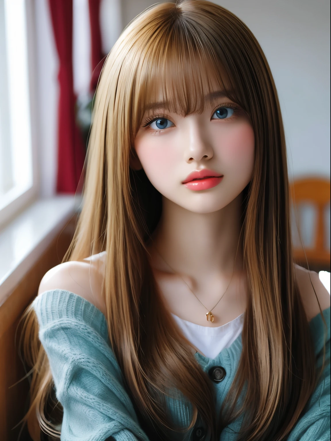 強い風に手を振っているかわいい顔の前にいる美しいブロンド、セクシーな巨乳、18歳のかわいい美少女、セクシーな小顔美人、明るく輝く超ロン