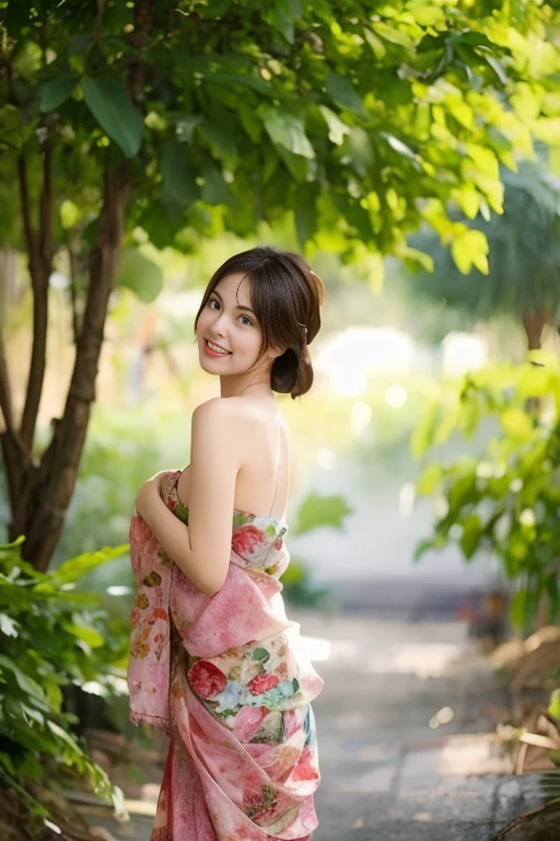 Arafed asian woman in a pink dress standing on a path, beautiful south korean wo - SeaArt AI