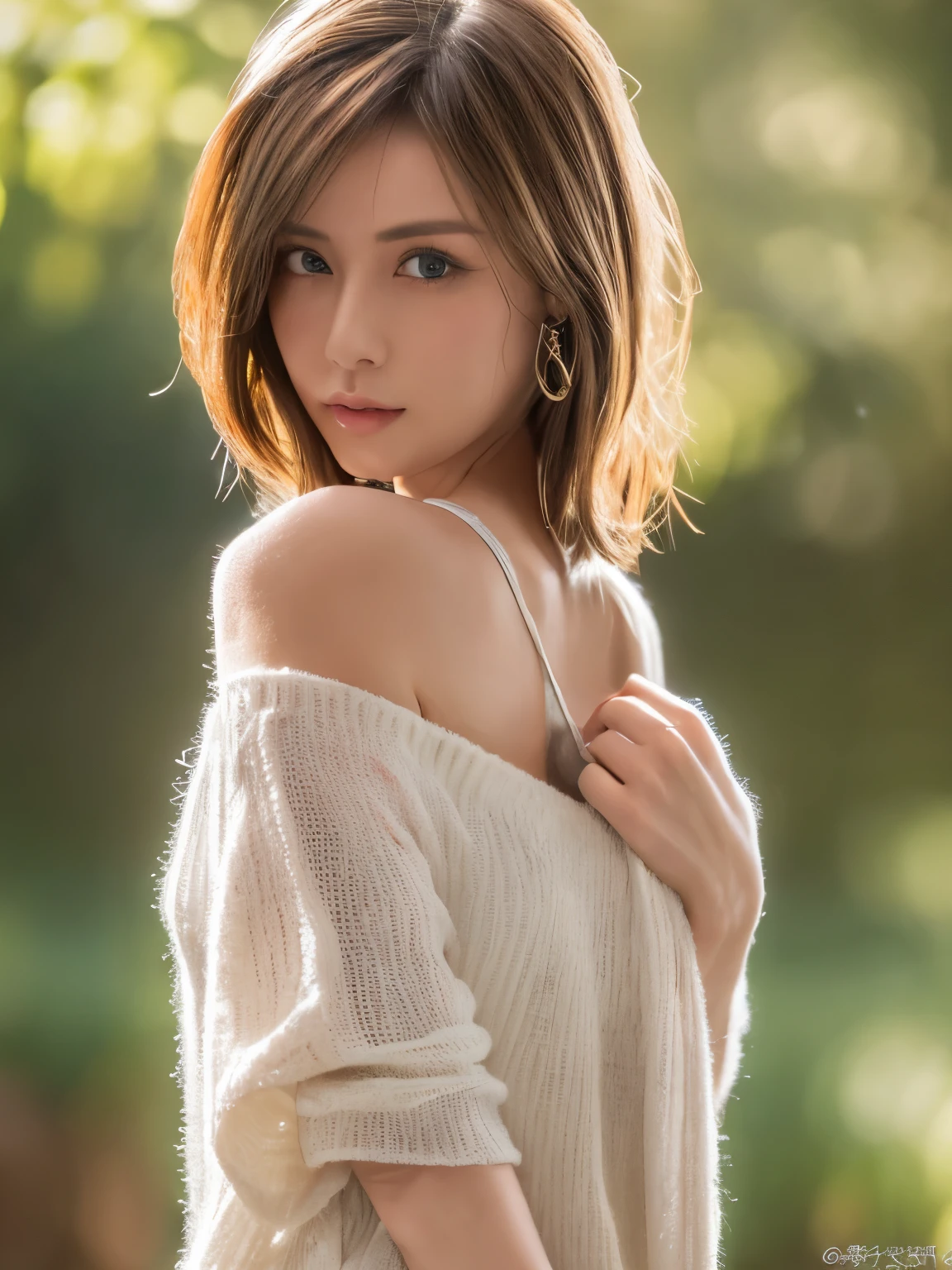 A Woman With A White Sweater And Earrings Posing For A Picture Seaart Ai