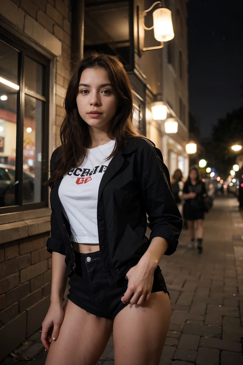 Arafed woman in a black jacket and shorts posing for a picture - SeaArt AI