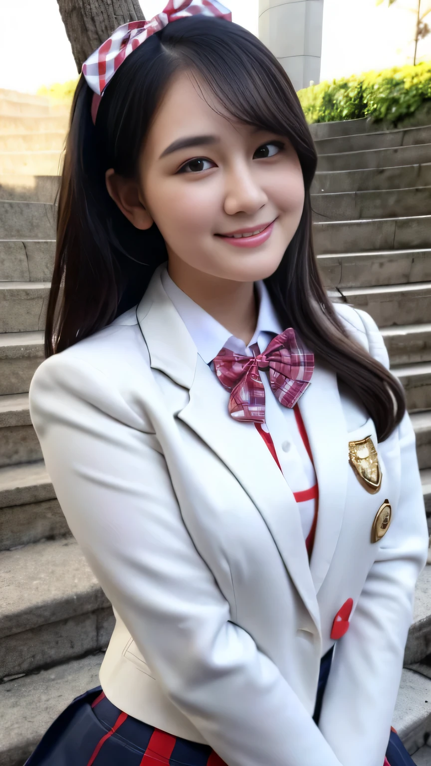 Arafed asian woman in a white jacket and red and white bow tie - SeaArt AI