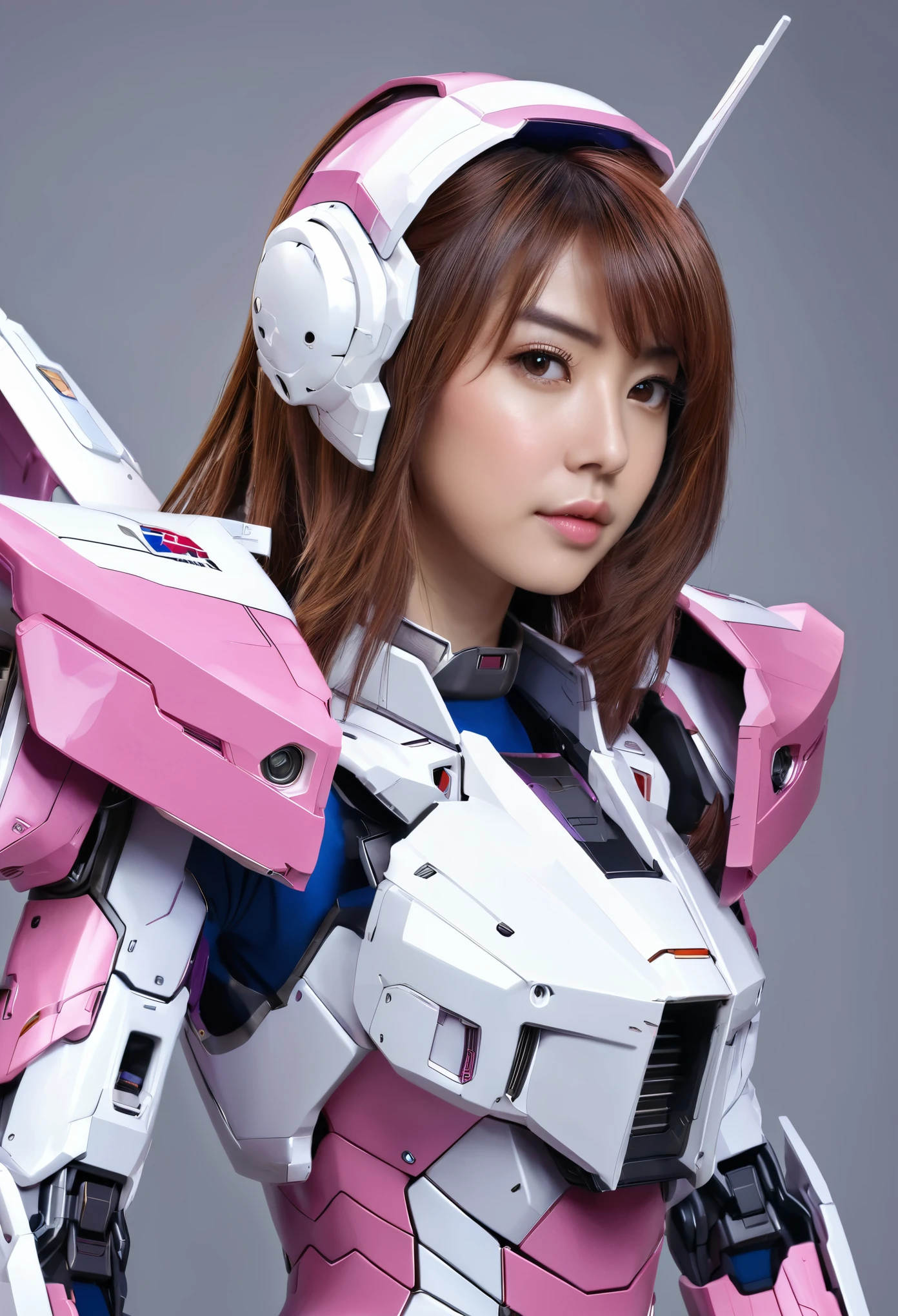 A close up of a woman in a pink and white suit holding a pink and white ...