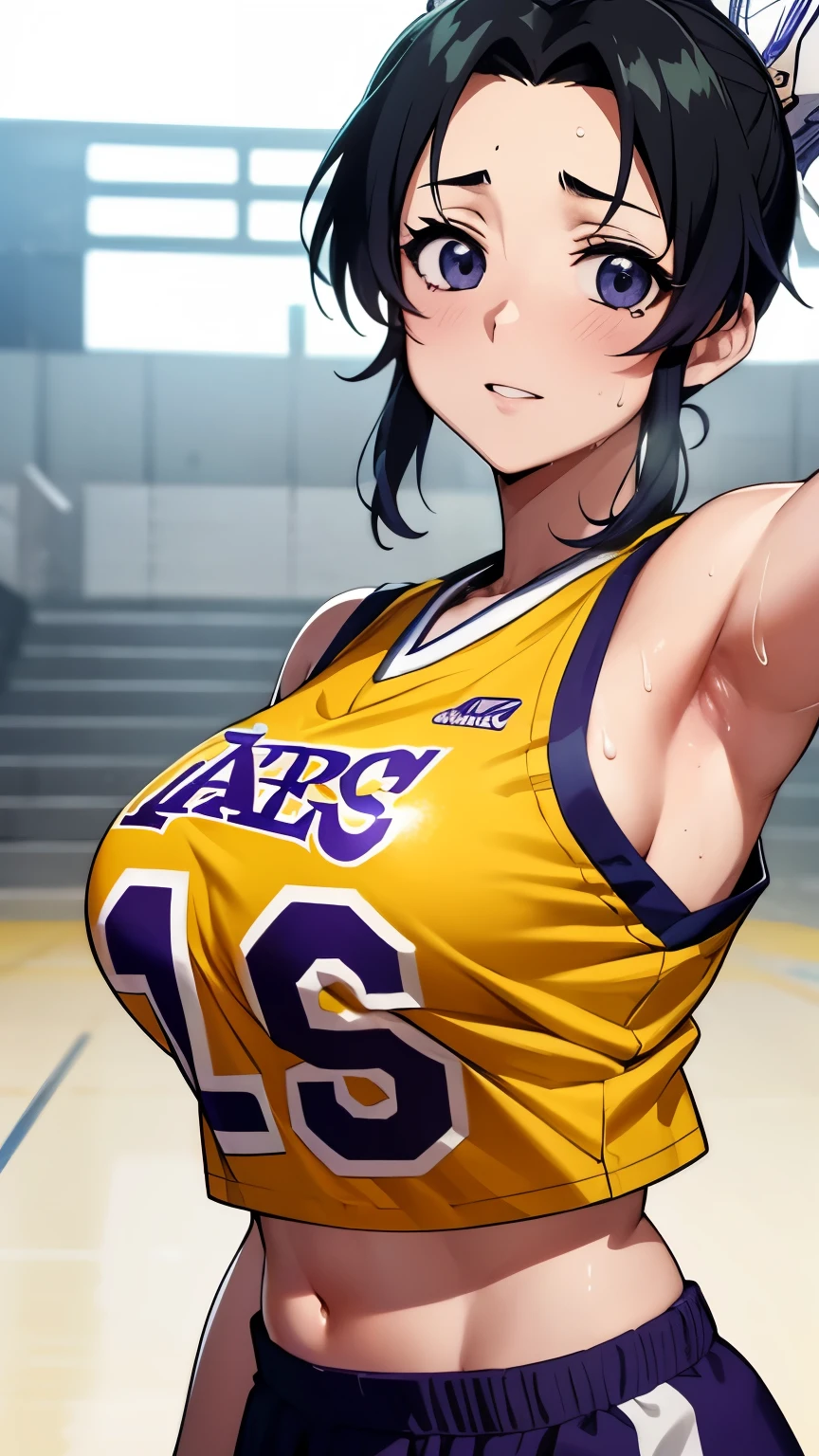 A close up of a woman in a basketball uniform holding a basketball - SeaArt AI