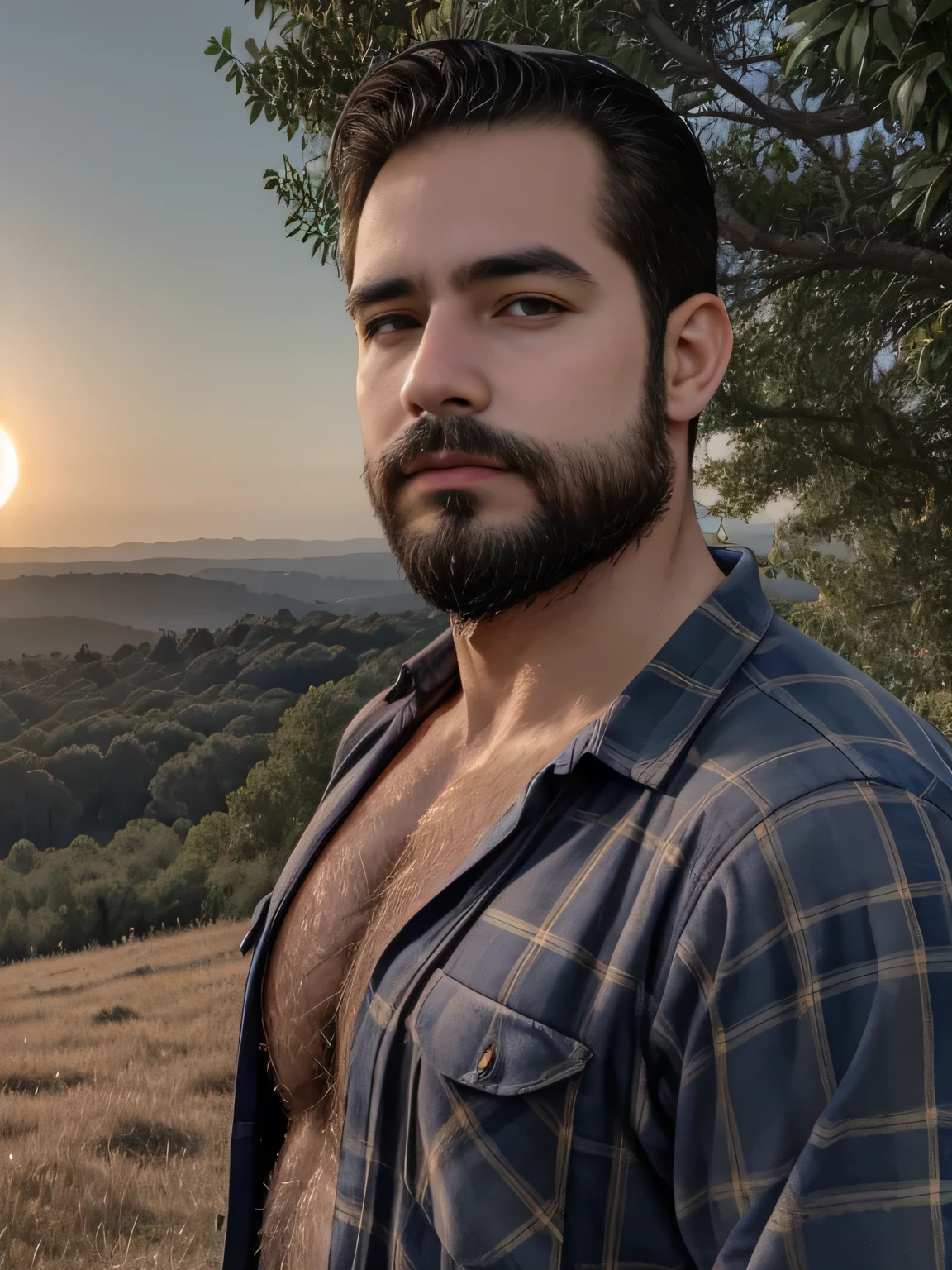 Arafed man with a beard and a shirt on standing in a field - SeaArt AI