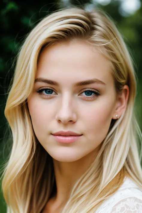 A 20-year-old woman with long blonde hair and blue eyes is taking a picture, Beautiful blonde ...