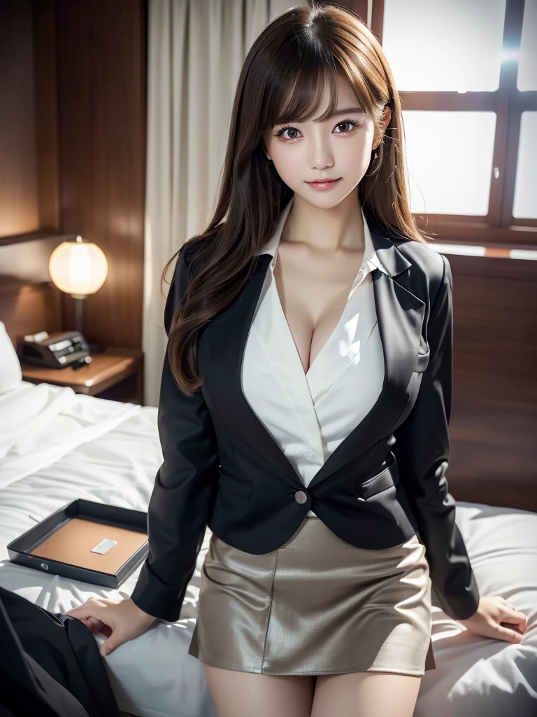 (office lady costume:1.5)、(black jacket:1.2)、(gray mini skirt - SeaArt AI