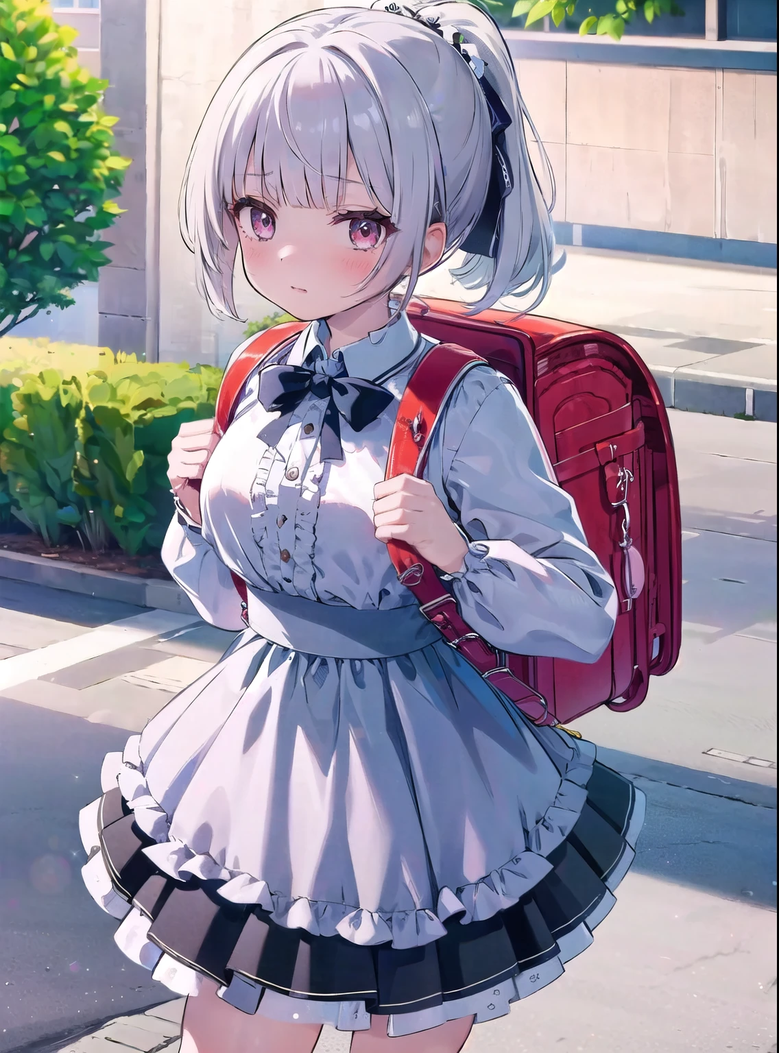 Anime girl with a backpack and a backpack on a street - SeaArt AI
