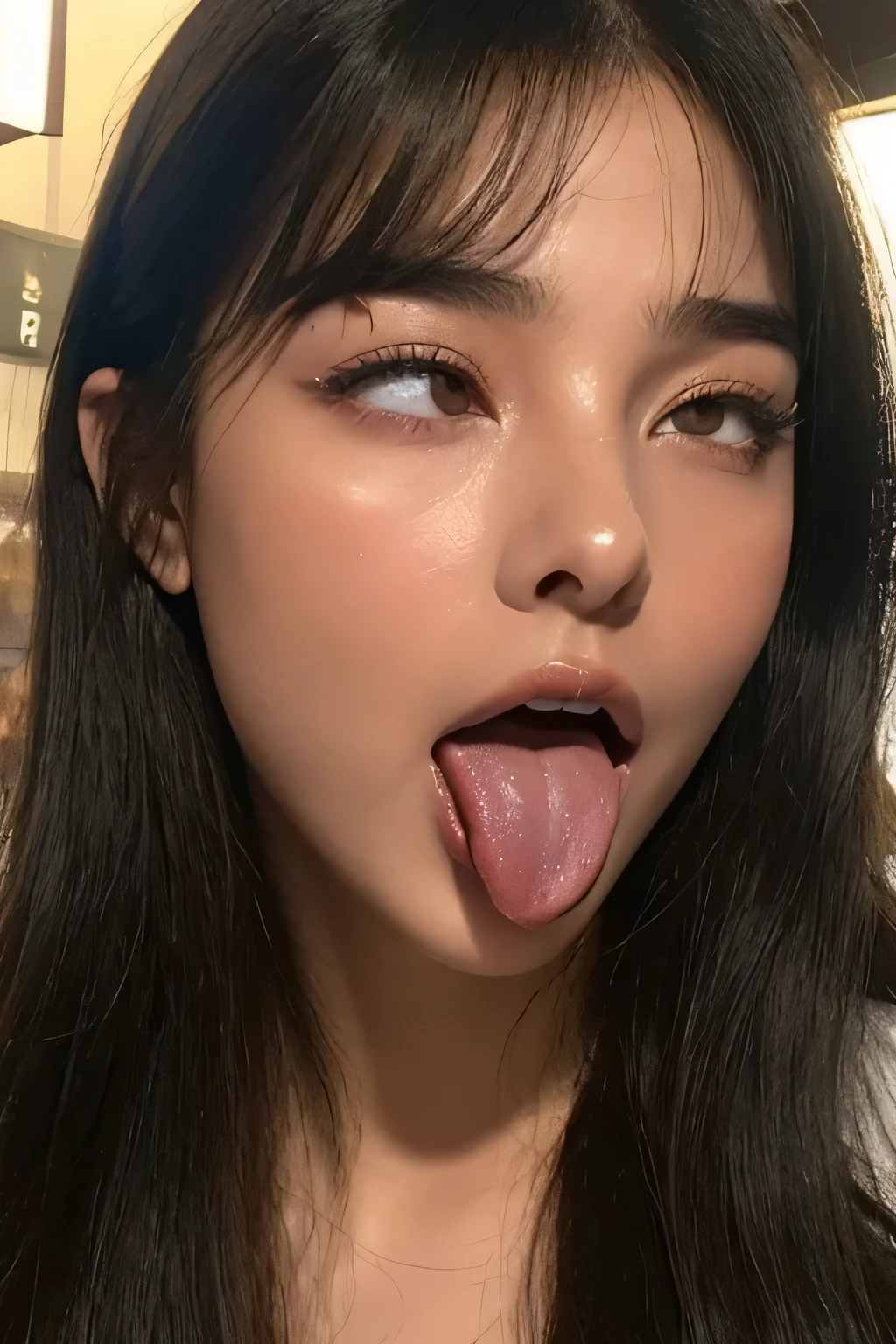 A close up of a woman sticking her tongue out with a smile - SeaArt AI