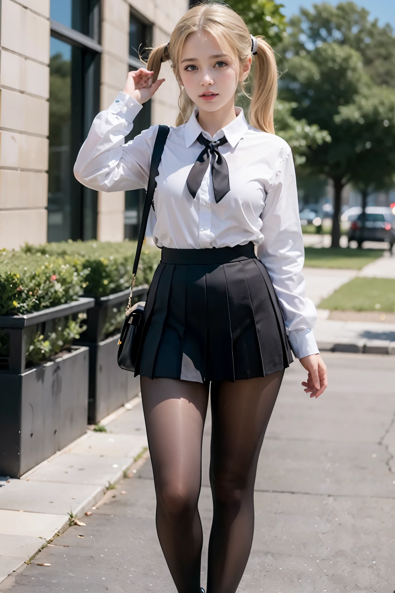 Araffe dressed in a school uniform walking down a street - SeaArt AI