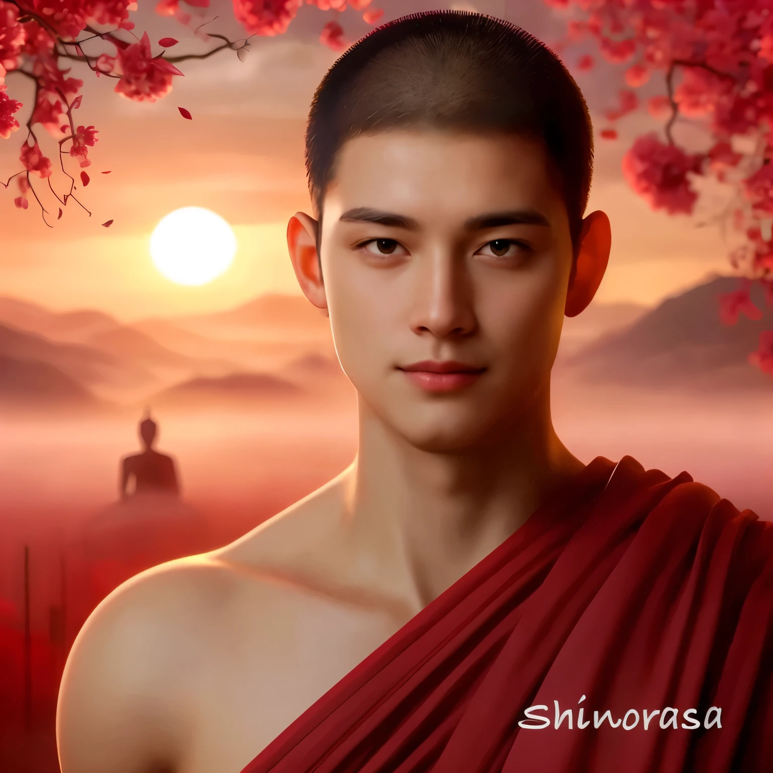 Arafed image of a man in a red robe standing in a field - SeaArt AI