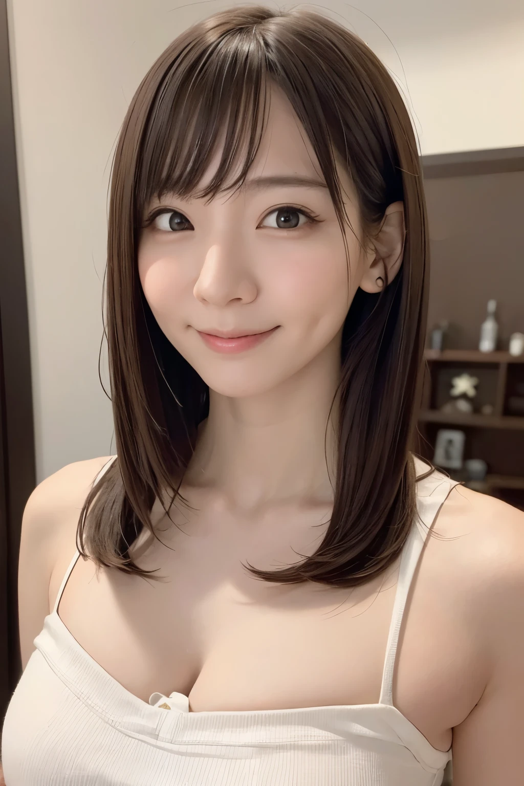 傑作、現実的な、女の子の上半身のポートレート、美しい顔、笑顔がかわいい、鋭い焦点、若い女性、20代目、8kポストプロダクション、高解像度、超
