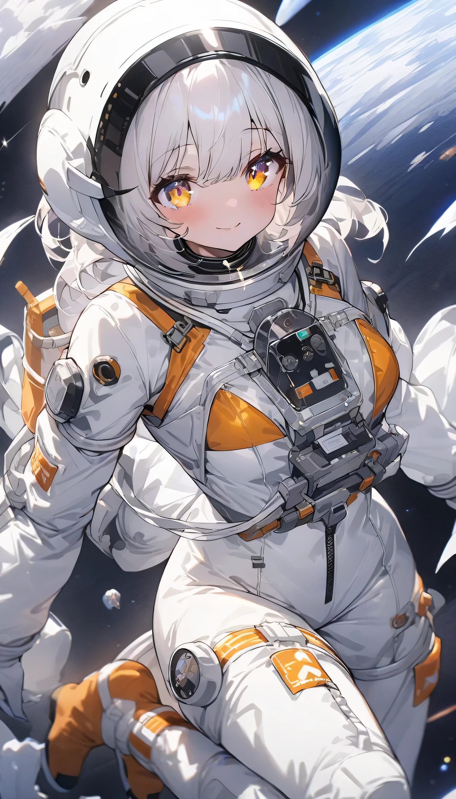 Anime girl in space suit floating in space with earth in background ...