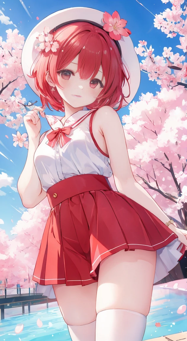 Masterpiece、high quality、1 girl、Tank top、shorts、cherry blossoms - SeaArt AI