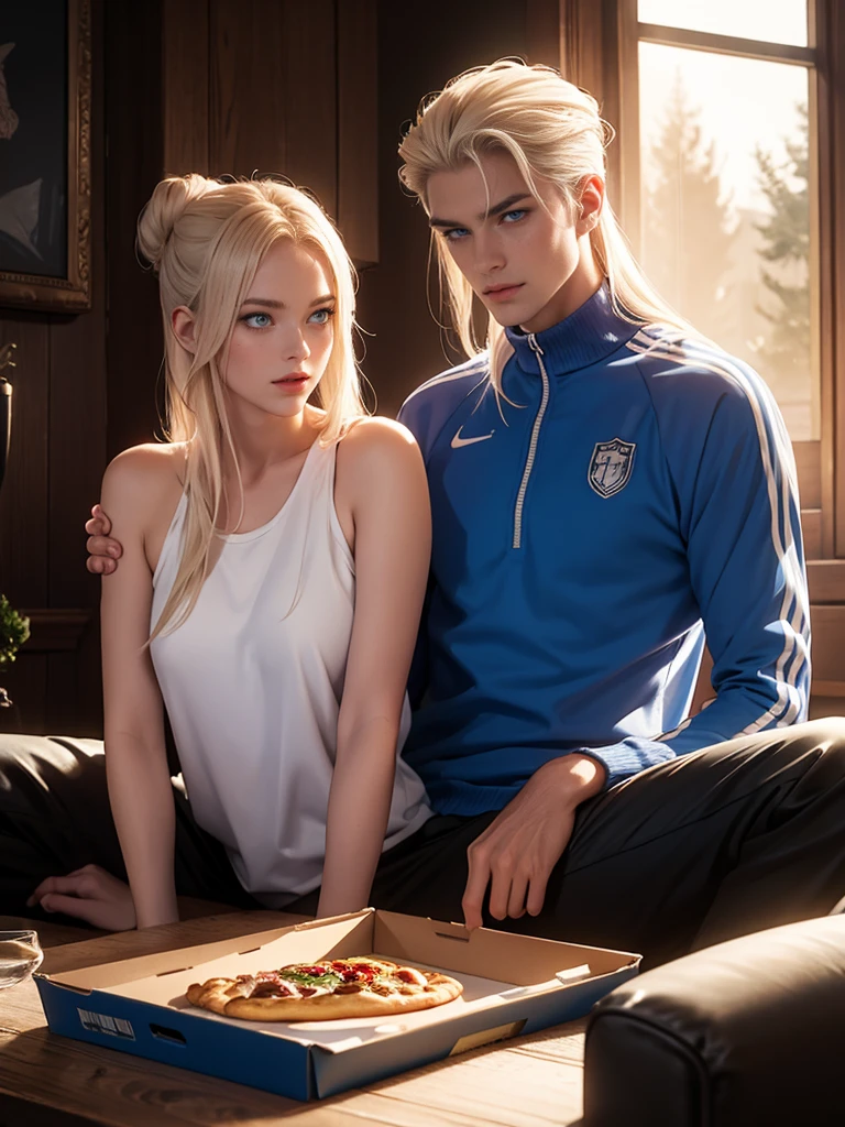 A handsome tall statuesque masculine man platinum blonde with long ...