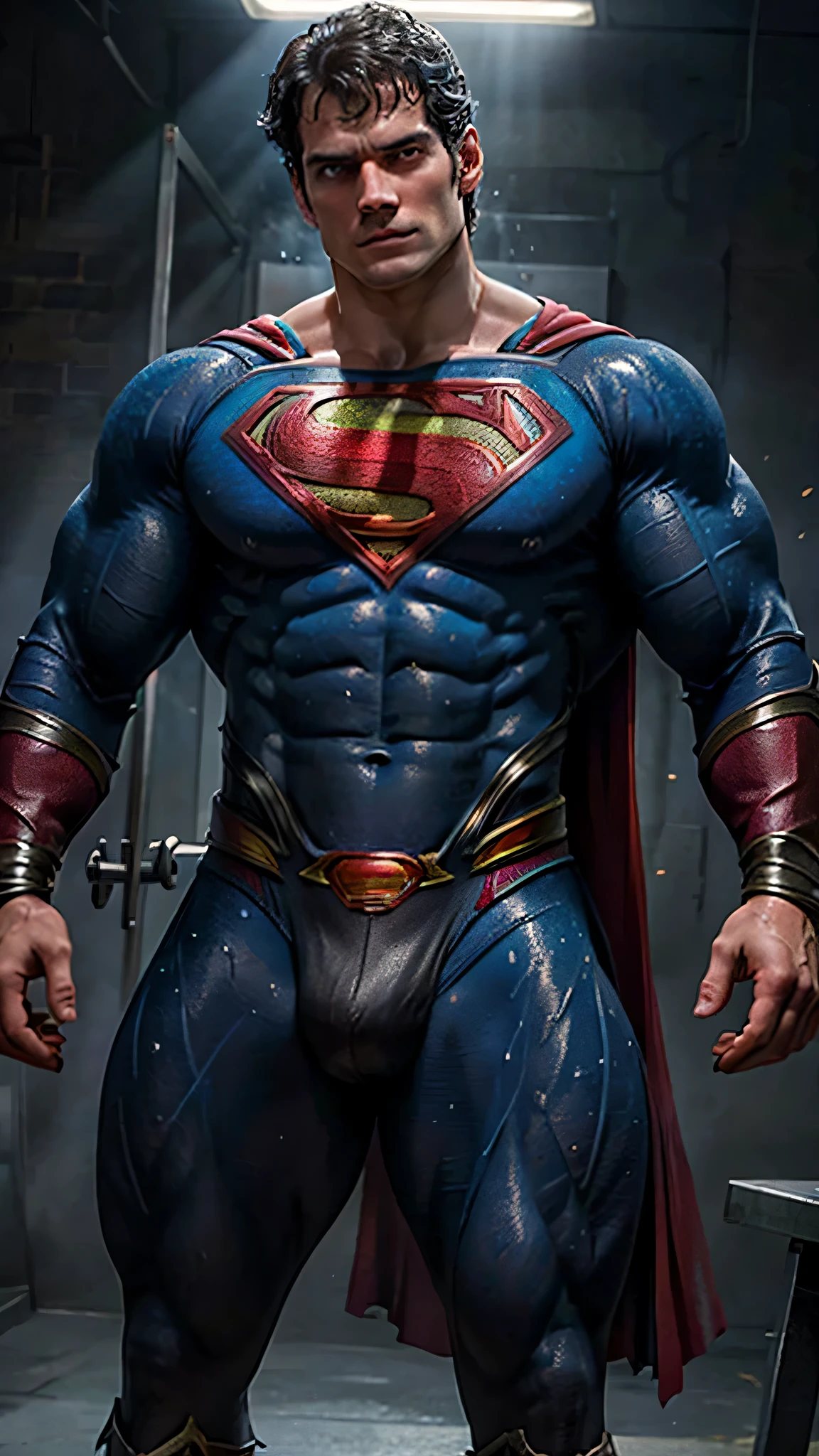 A close up of a man in a superman costume standing in a room - SeaArt AI
