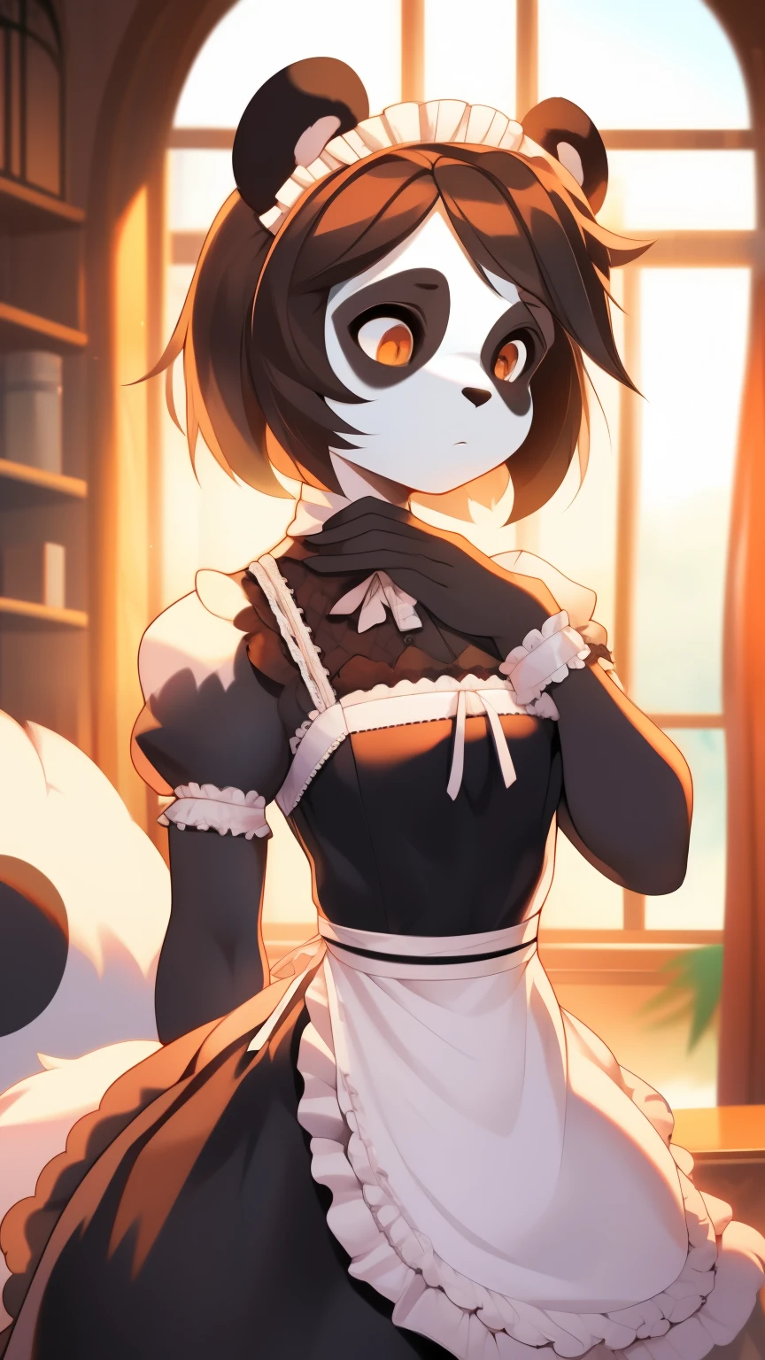 A cartoon panda girl in a maid outfit with a panda bear - SeaArt AI