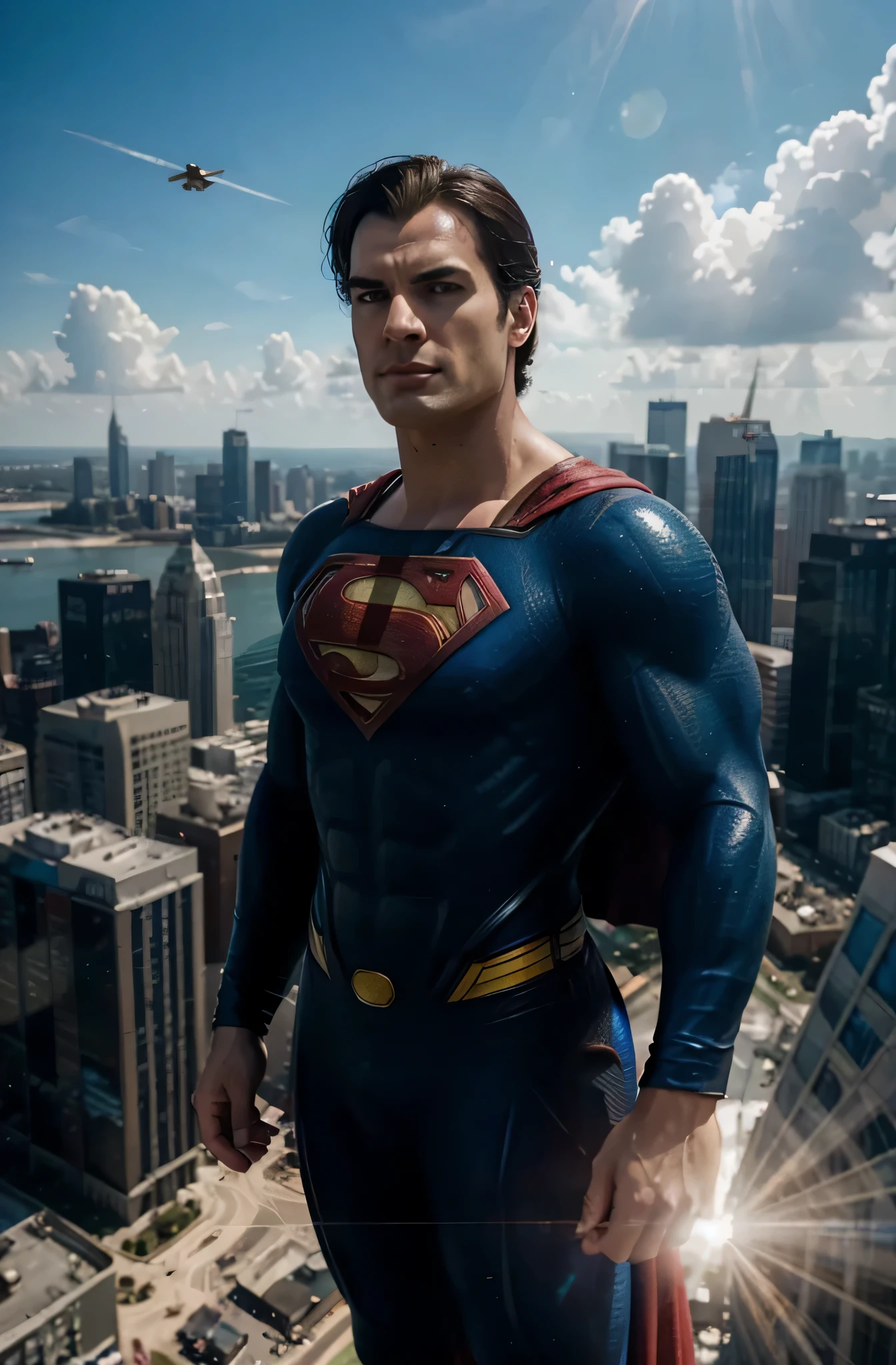 A close up of a man in a superman suit standing on a ledge - SeaArt AI