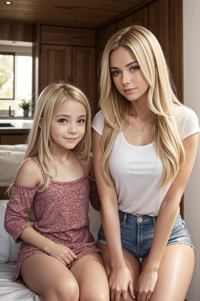 Mother and daughter, 30 and 13 years old, blondes - SeaArt AI