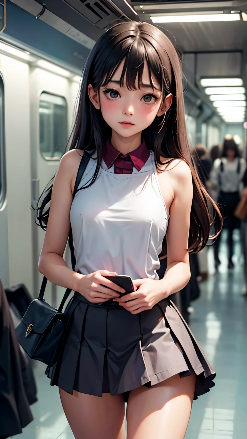Araffe girl in a school uniform standing in a subway - SeaArt AI