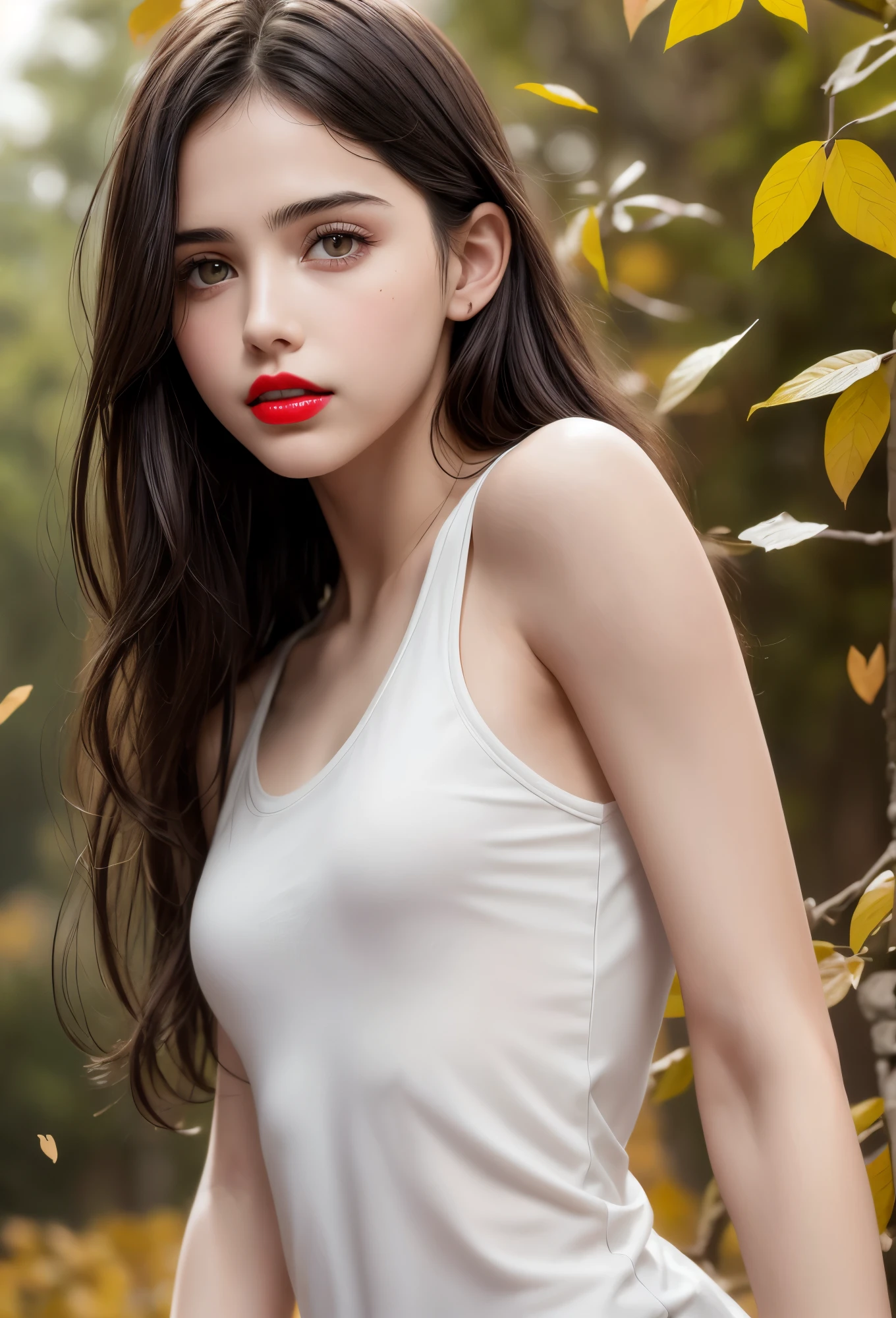 A close up of a woman with a red lipstick posing for a picture - SeaArt AI