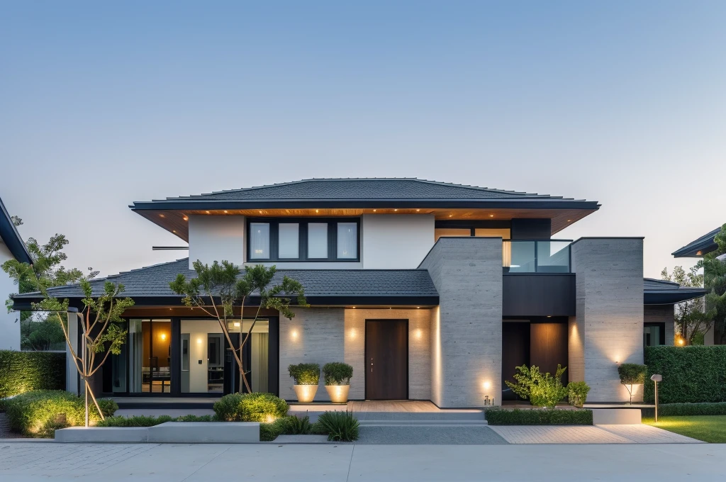 1 morden house, cofe space:1.4, main material by white wall and wood ...