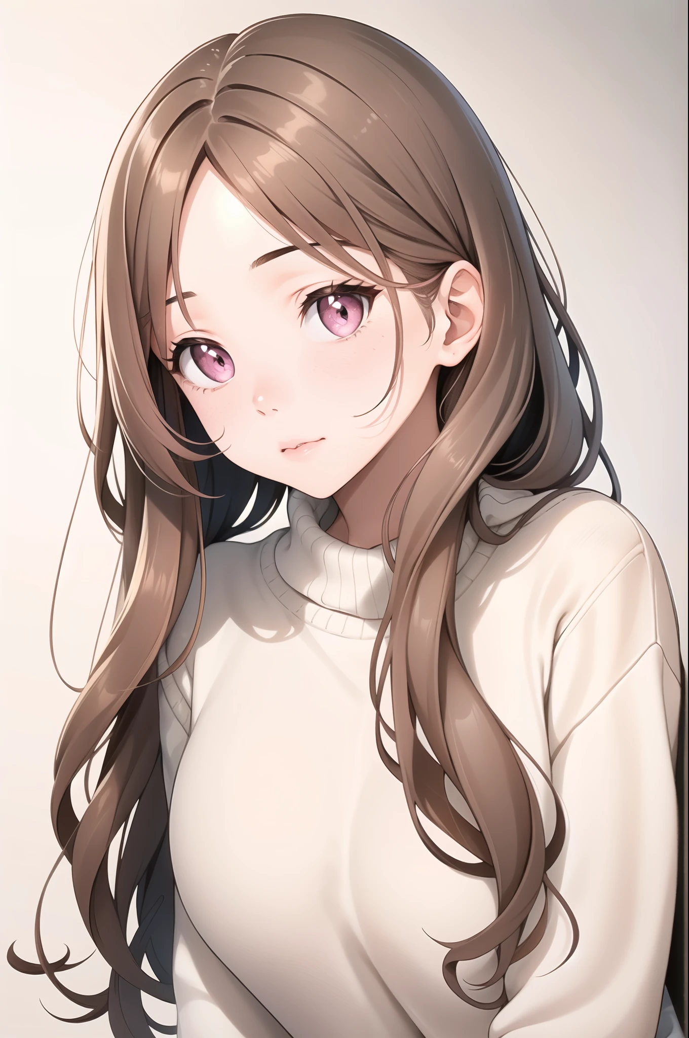 長い茶色の髪と白いシャツを持つアニメの女の子 Seaart Ai