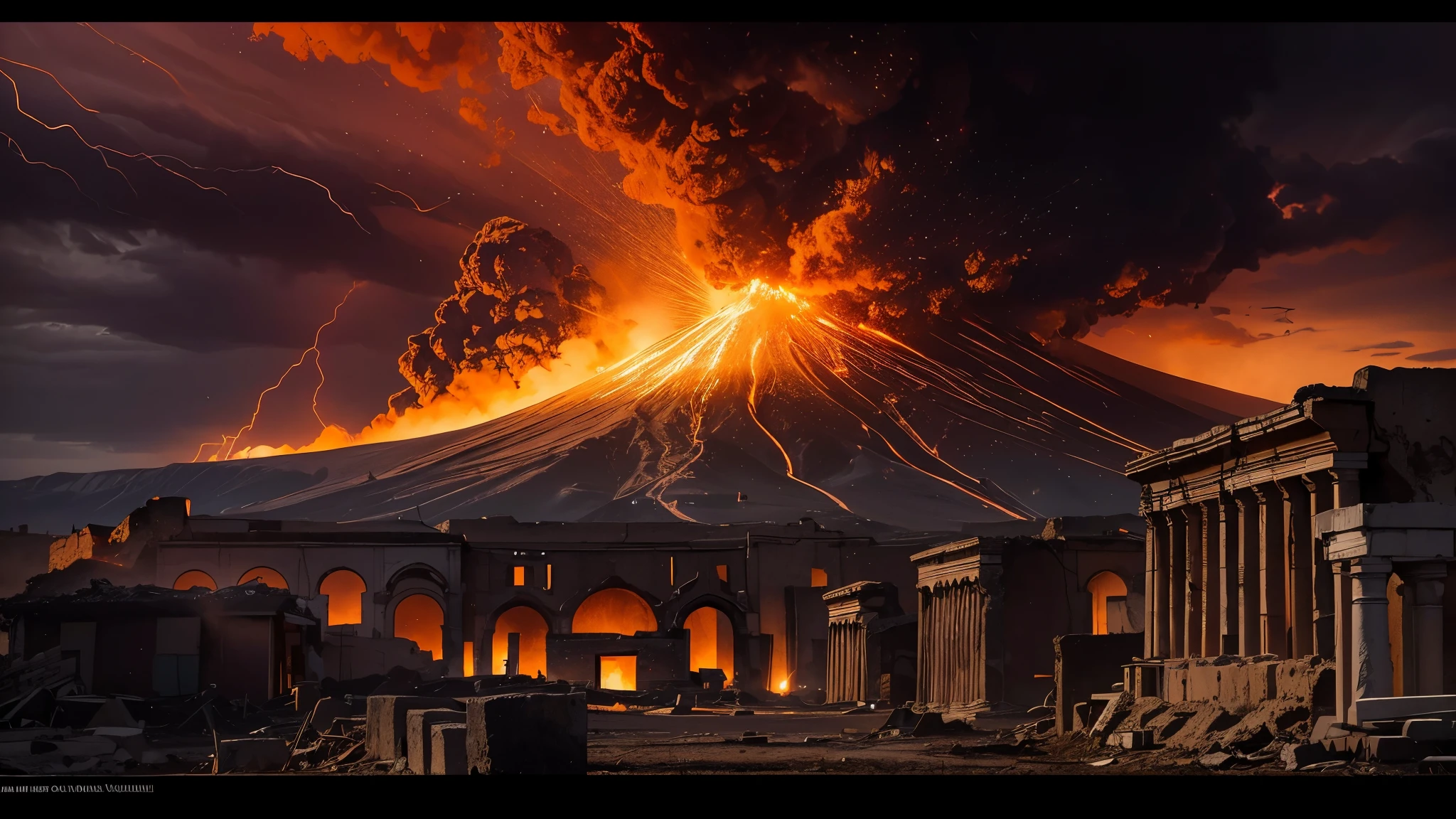 A large volcano erupts into the sky with a lightning trail - SeaArt AI