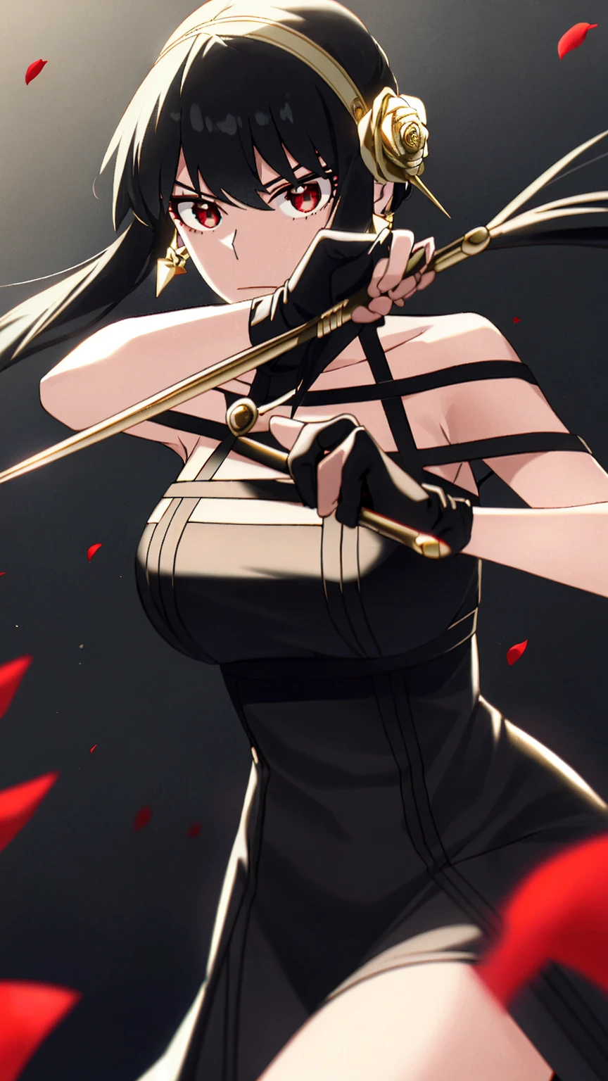 Yor briar, 1girl, backlighting, bare shoulders, black background - SeaArt AI