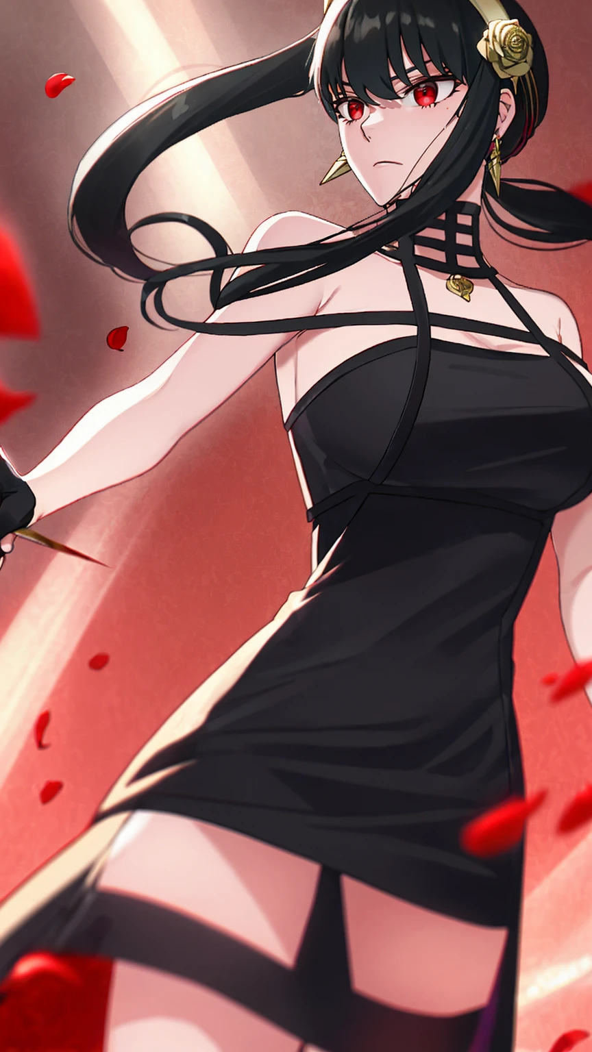 Yor briar, 1girl, backlighting, bare shoulders, black background - SeaArt AI