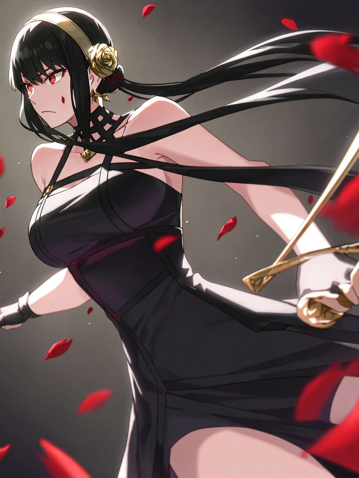 Yor briar, 1girl, backlighting, bare shoulders, black background - SeaArt AI