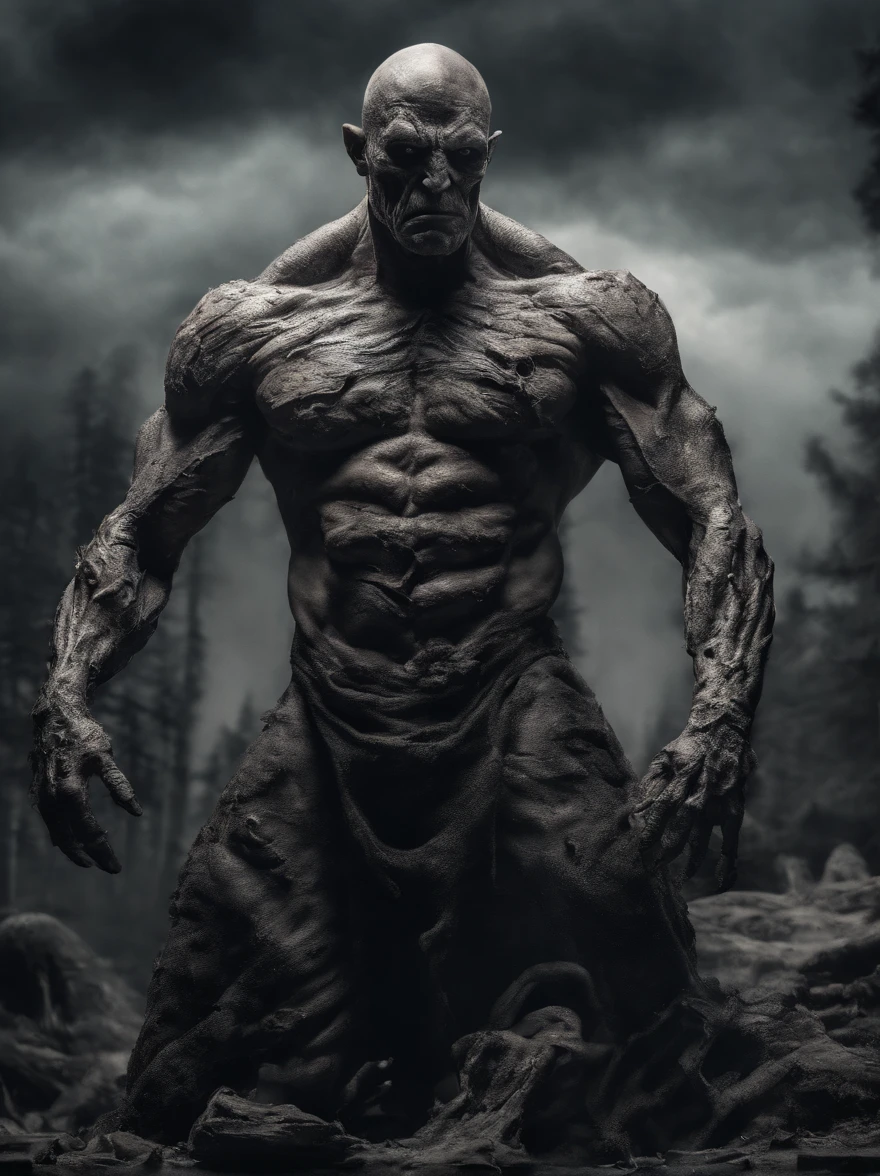 massive 8 feet tall muscled bald hairless mutated semi-orc-troglodyte ...