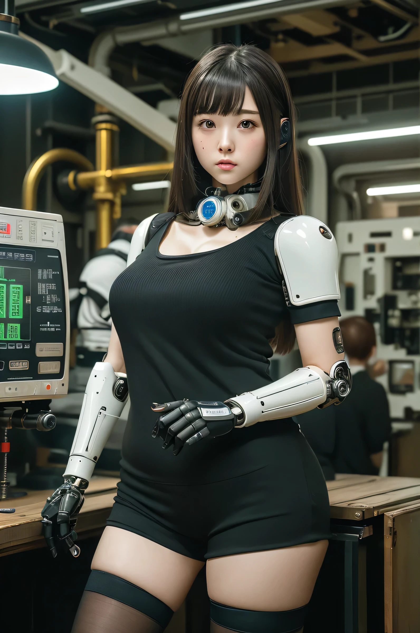 Arafed woman in a short black dress and a robot arm - SeaArt AI