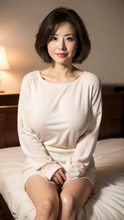 最高品質 8k 傑作 日本人成熟した女性 40年 成熟した女性 純白の肌 大きな胸の説明 足を広げて座っている 優しい笑顔