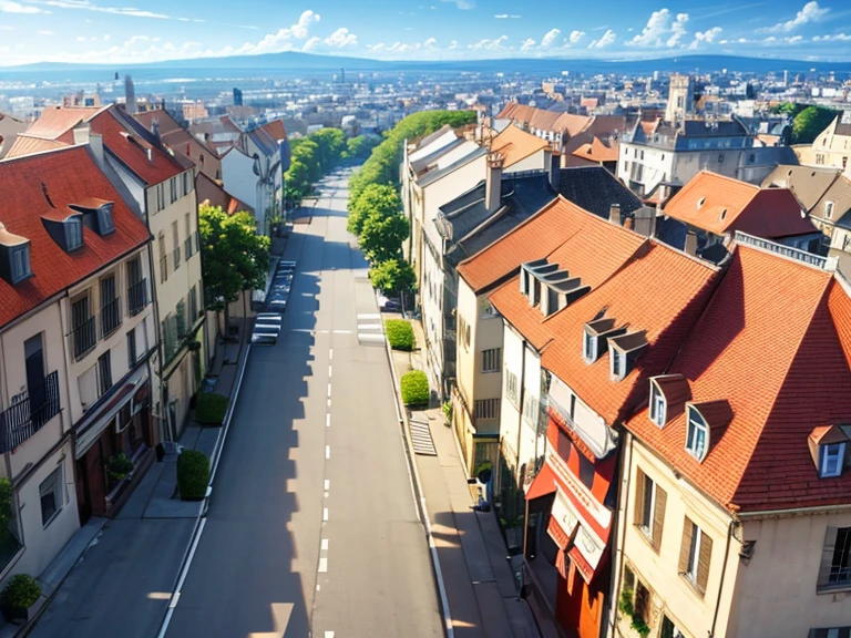 Arafed view of a street with buildings and a clock tower - SeaArt AI