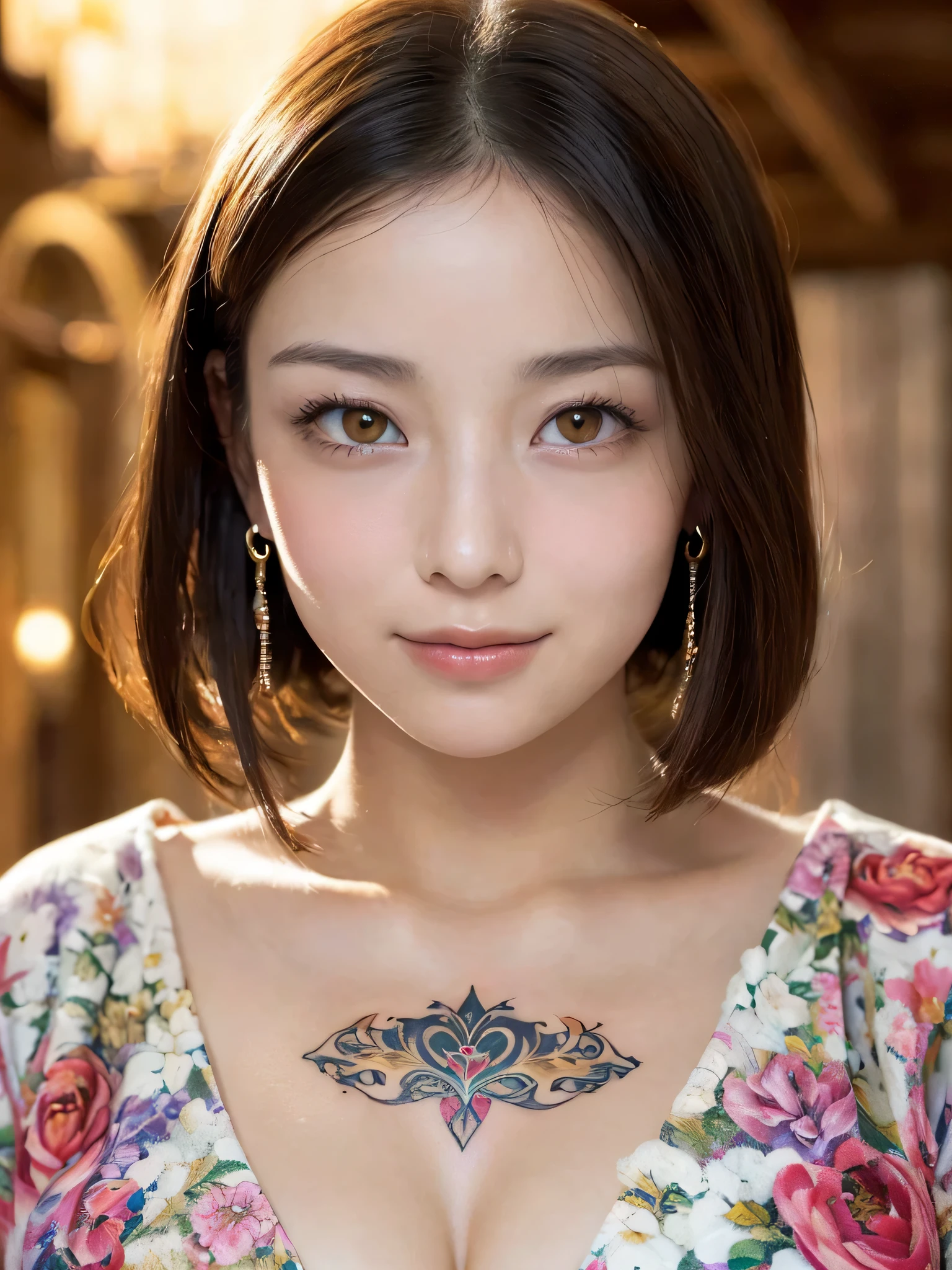 A close up of a woman with a tattoo on her chest - SeaArt AI