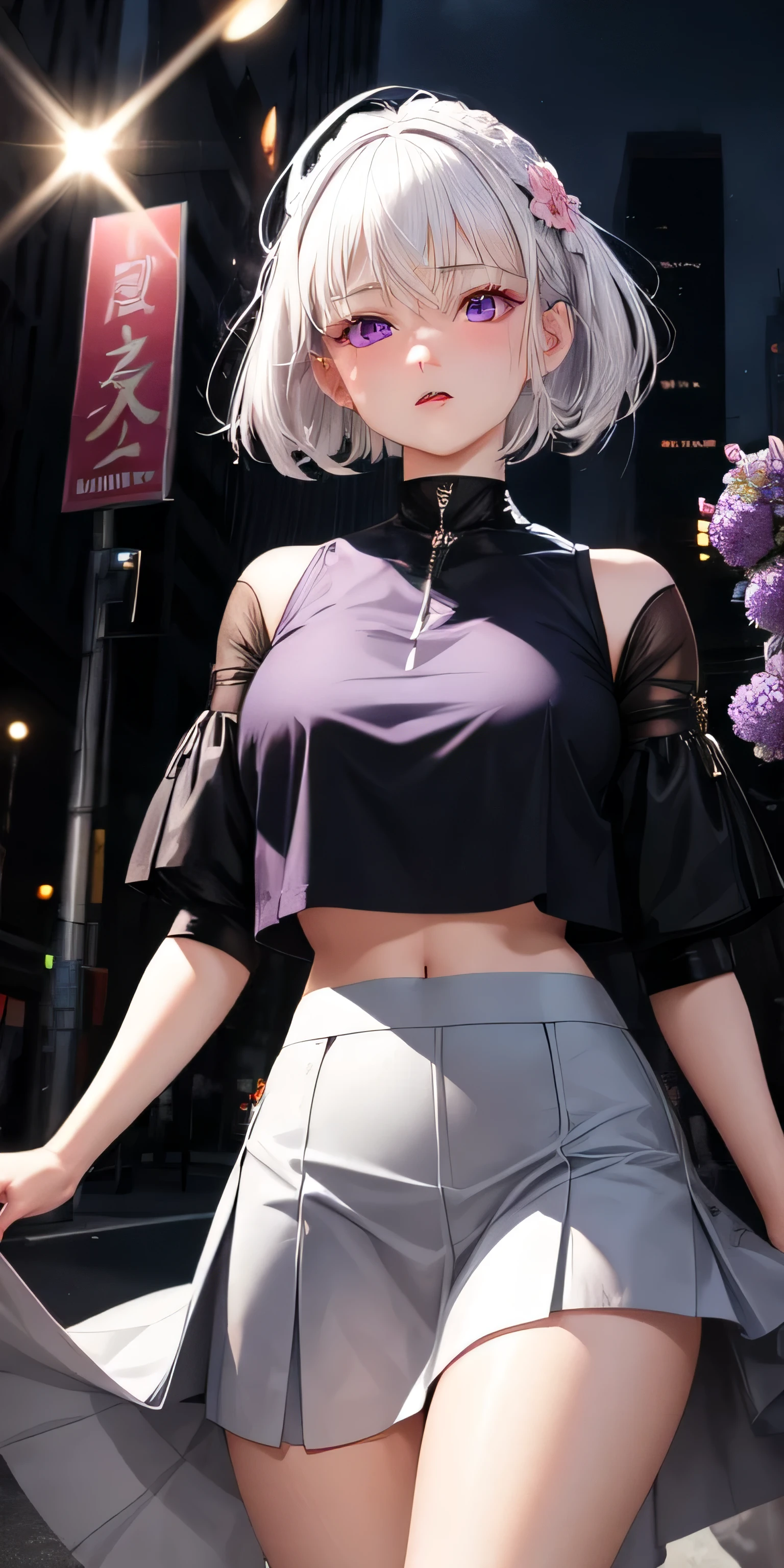 A woman in a short skirt and top is walking down the street - SeaArt AI