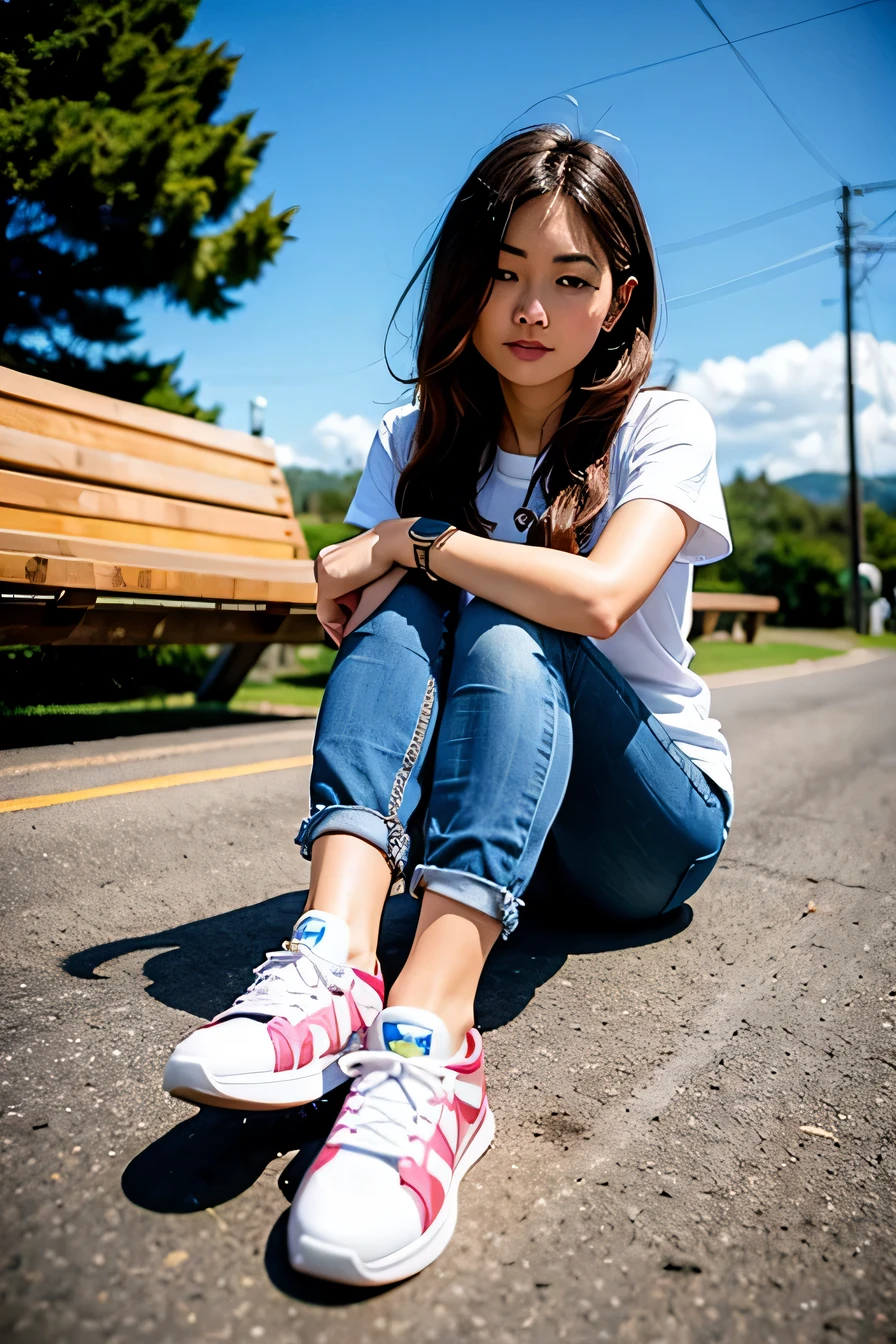 Araffe Sitting On The Ground With Her Feet Crossed Seaart Ai