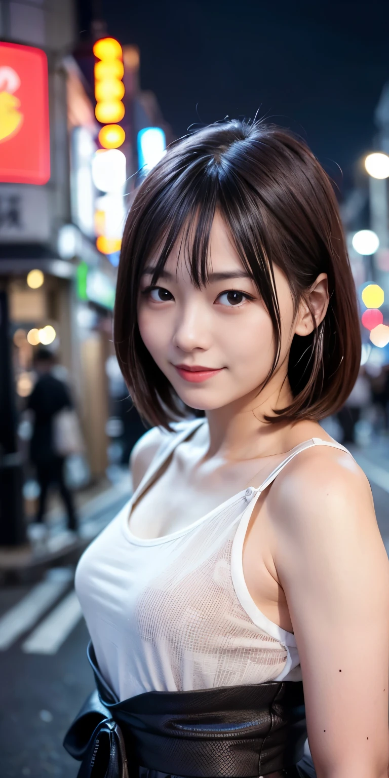 Arafed asian woman in a white top and black skirt posing for a picture - SeaArt AI