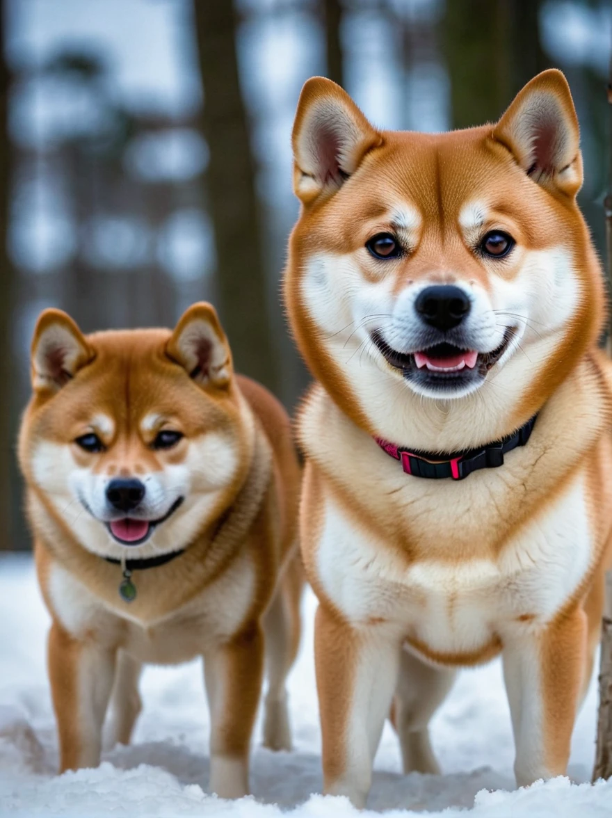 A scene of Shiba Inus in their natural habitat during the winter season - SeaArt AI