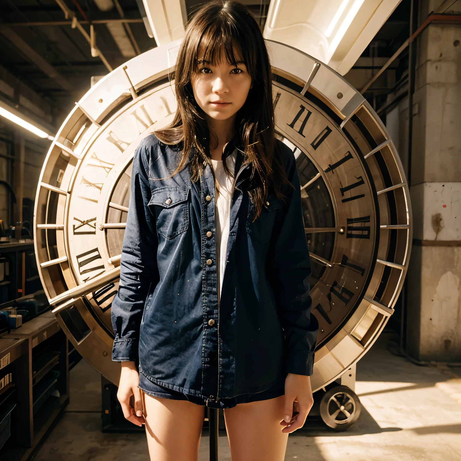 Arafed woman standing in front of a large clock in a building - SeaArt AI