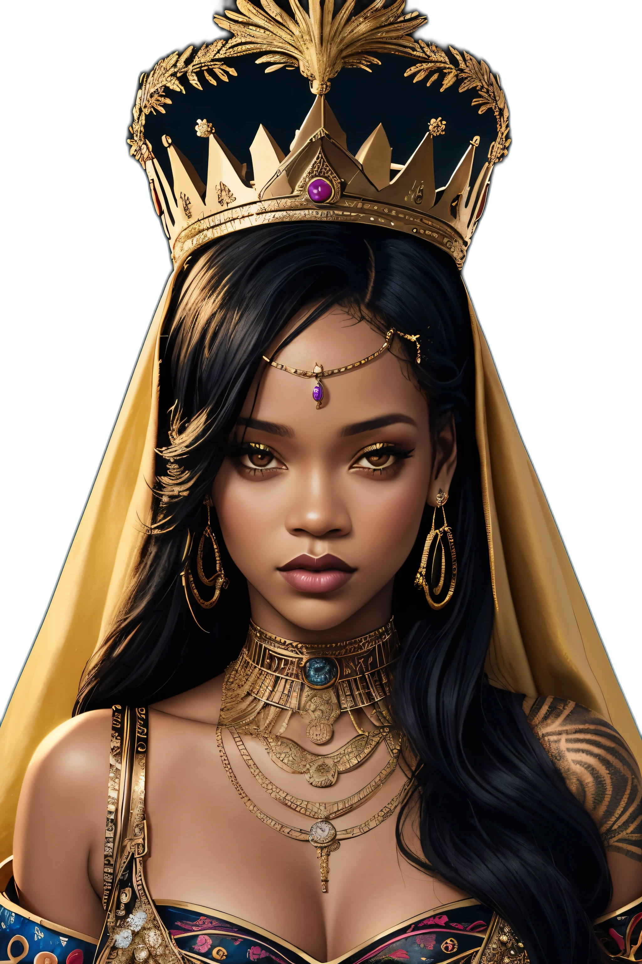 A woman with a crown on her head and a gold dress - SeaArt AI