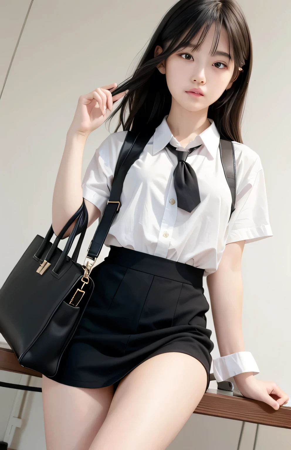 Araffe asian woman in a short skirt and a white shirt - SeaArt AI