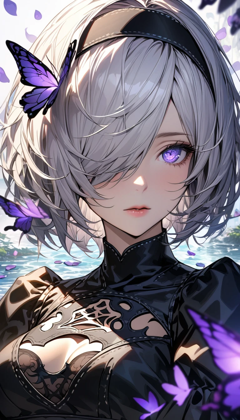 Ultra detailed, Highres, absurdres, HDR, 2B, white hair, short hair - SeaArt AI