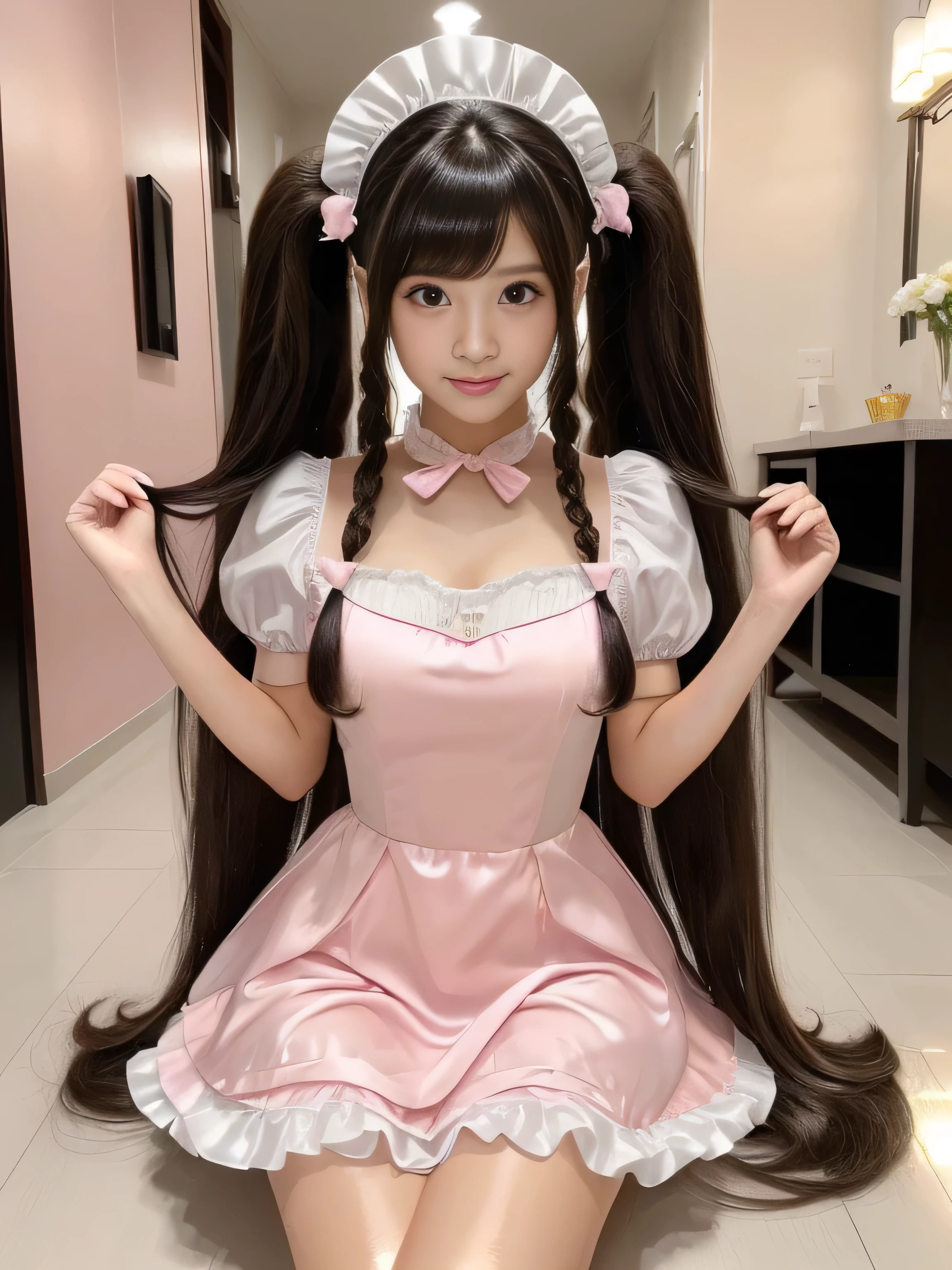 A close up of a woman in a pink dress with long hair - SeaArt AI