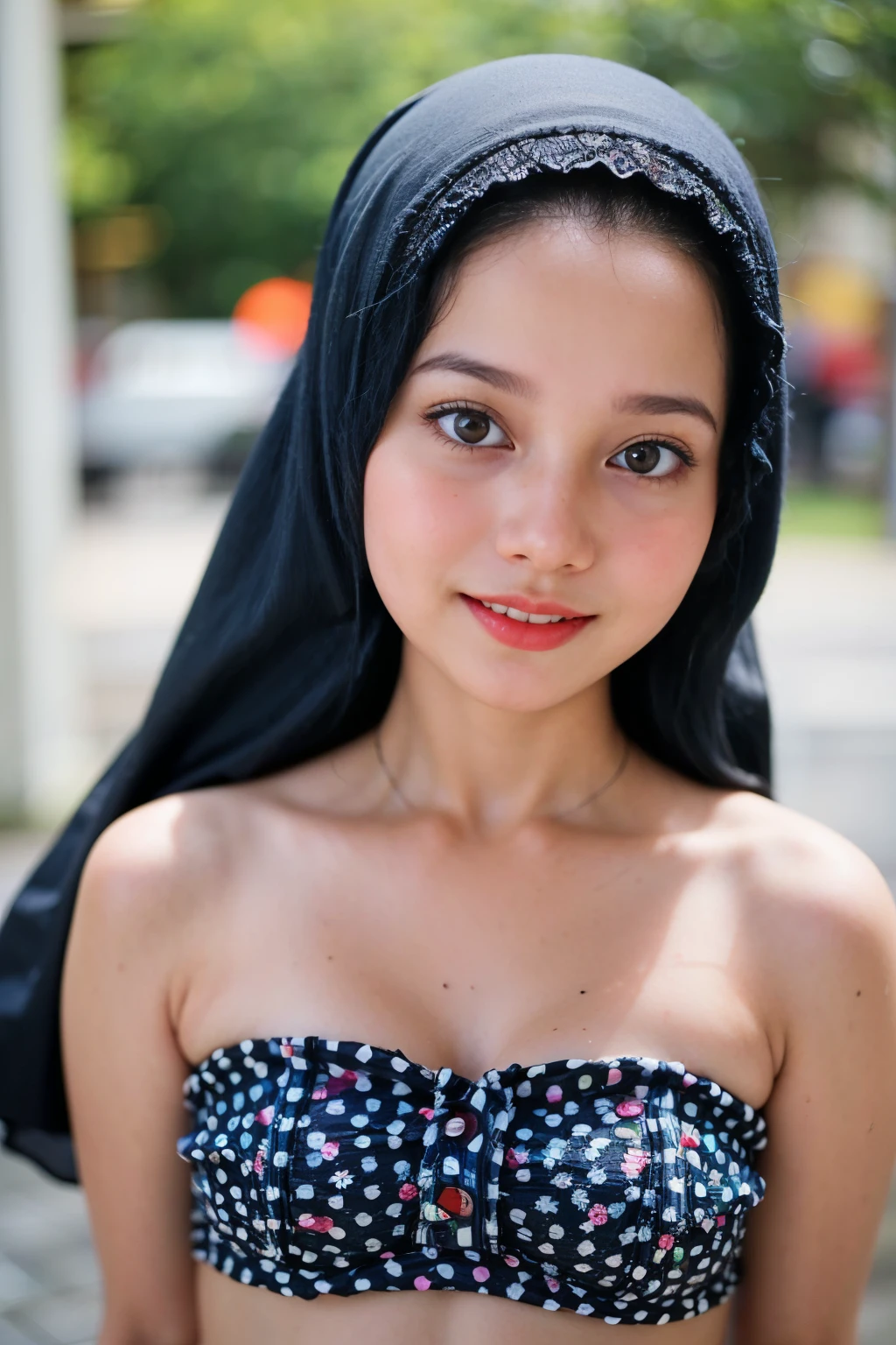 Un primer plano de una mujer que llevaba un bikini blanco y negro - SeaArt AI