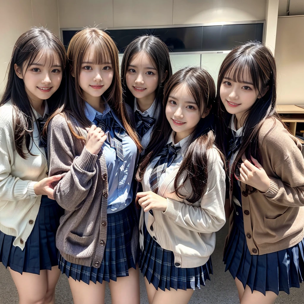 最高品質、テーブルトップ、8k、最高の画質 、非常に飽和した、 女子高生3人の集合写真 1 5 、 制服の白いシャツ Seaart Ai