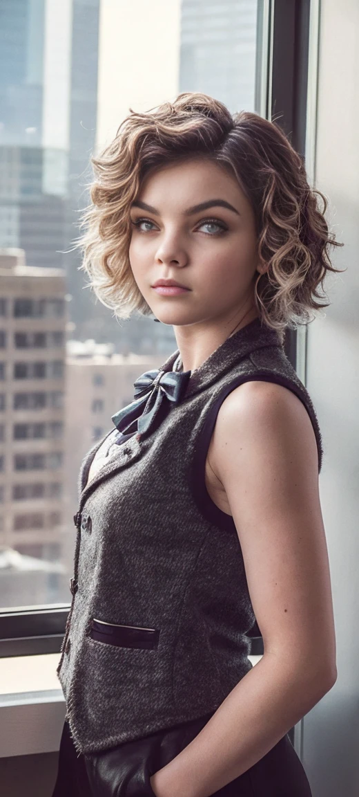Camren Bicondova 1girl Matured Female Vest Bow Photo Realistic Seaart Ai