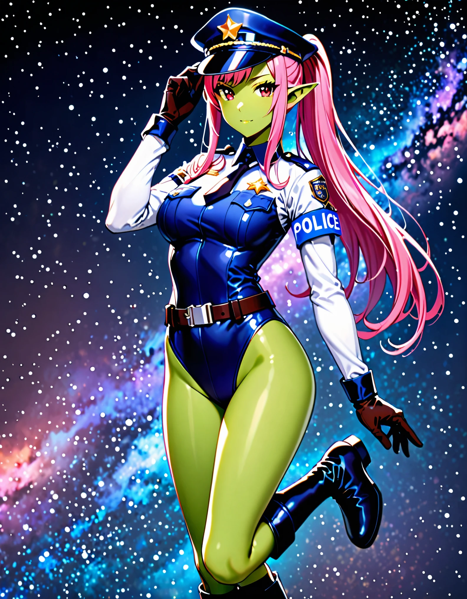 A woman in a uniform is standing in the space - SeaArt AI